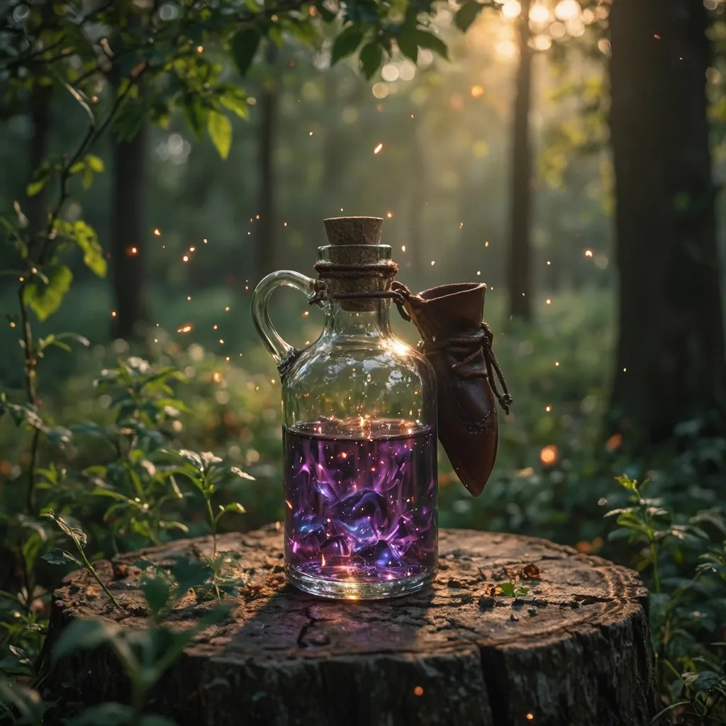 small potion of mana, shimmering dark periwinkle liq...