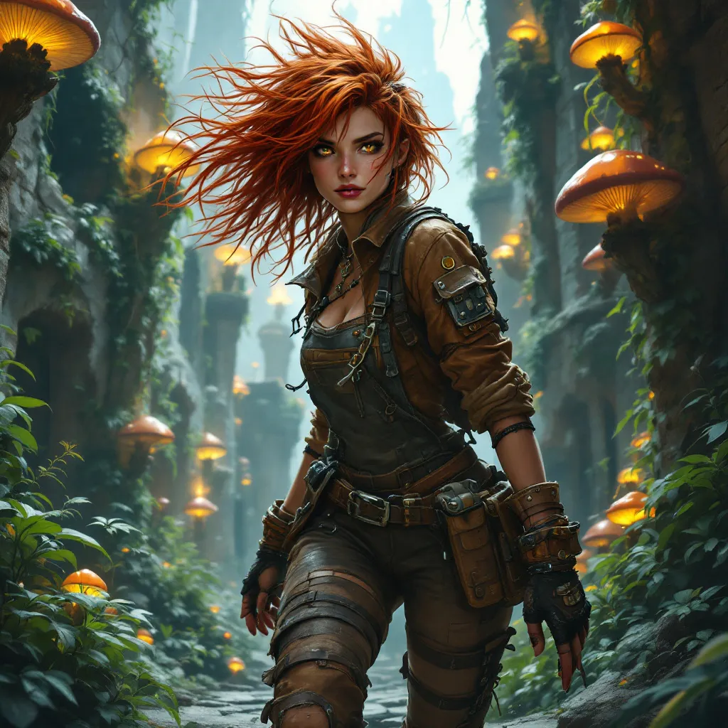 digital art, Cute Tinkerer woman adventurer, medieva...