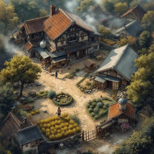 aerial view of a japanese farm in a rural japanese s...