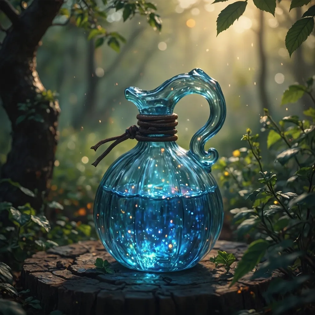 small potion of mana, shimmering blue liquid, stylis...