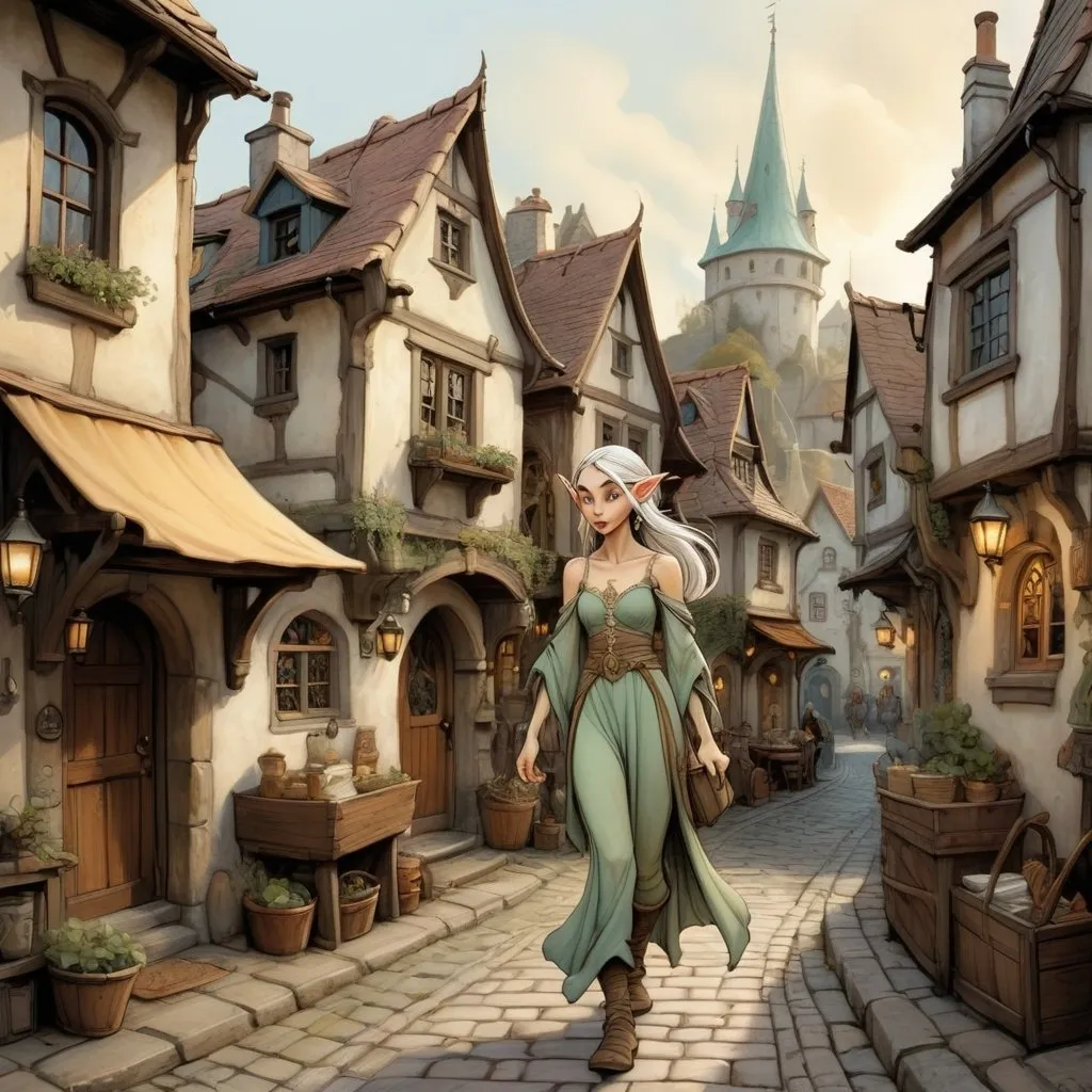 Ink painting of a vintage fantasy DND character, fem...