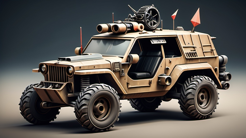 A Mad Max style military open jeep with three-wheels...