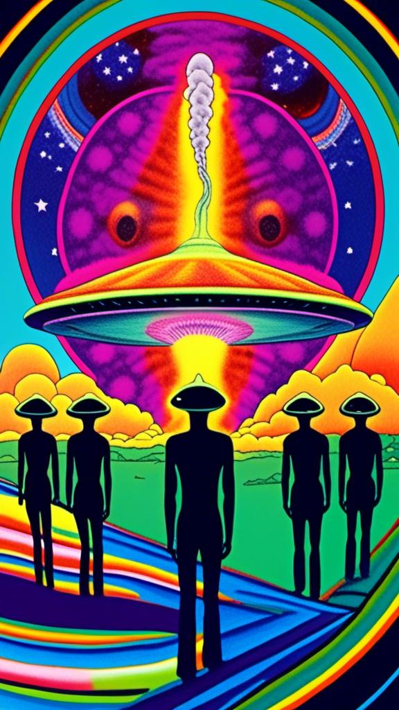 A surreal vintage 70s psychedelic sci-fi collage inv...