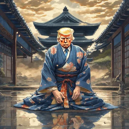 Ancient Japanese painting of Donald Trump achieving...