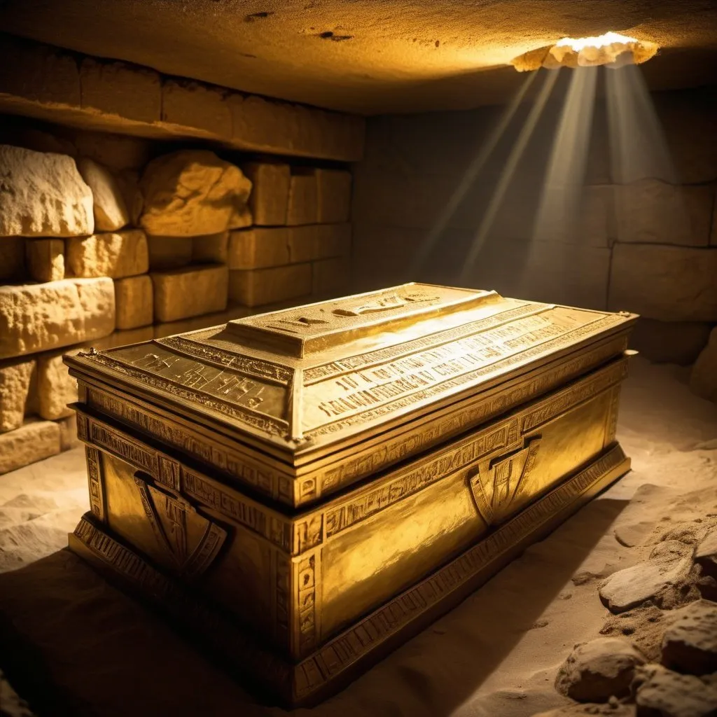 Golden rectangular box, ark of the covenant, scienti...