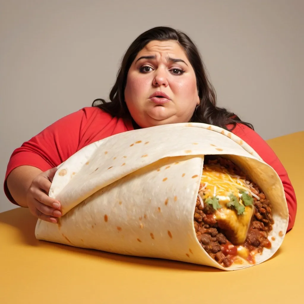 Fat Mexican woman stuck in a Burrito