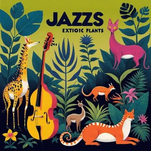 Retro jazz album cover with flamingos