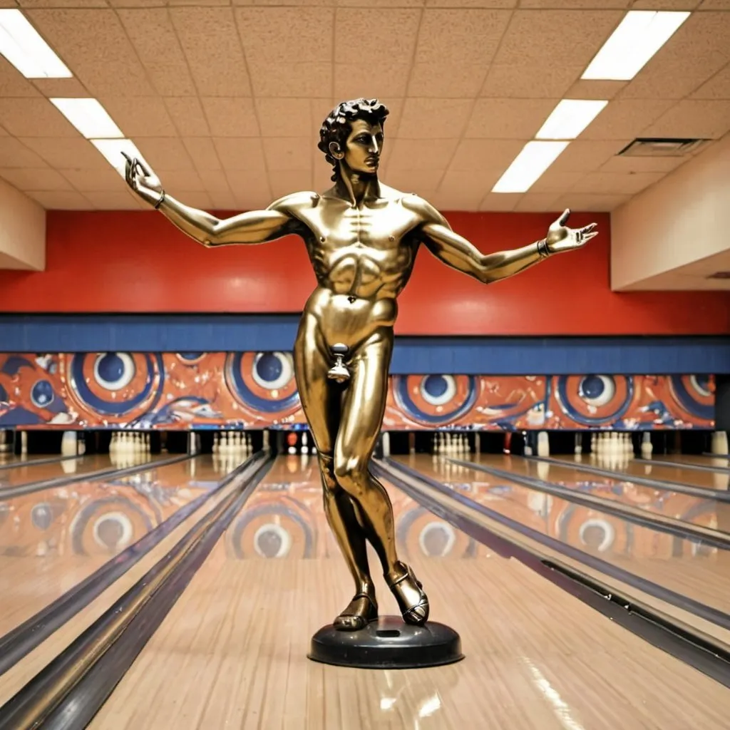 God Mercury in bowling alley.
