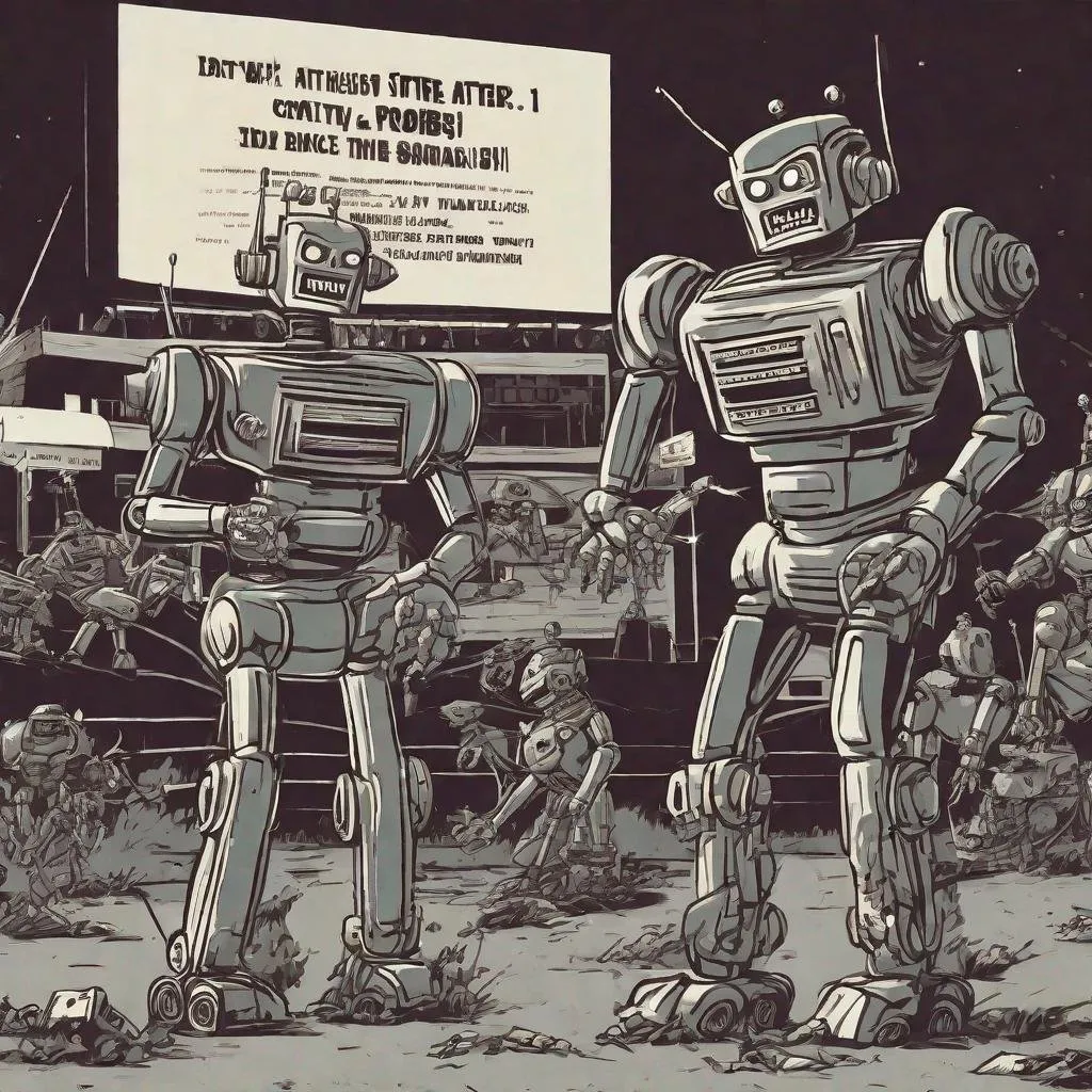 evil robots attack outside of drive-in theater,m sho...