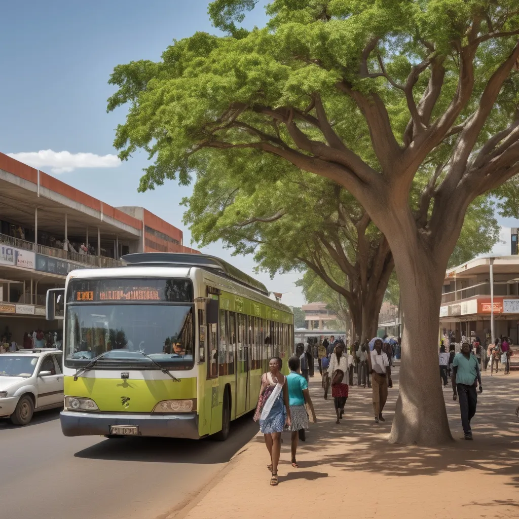 A bustling urban scene in Zimbabwe featuring eco-fri...