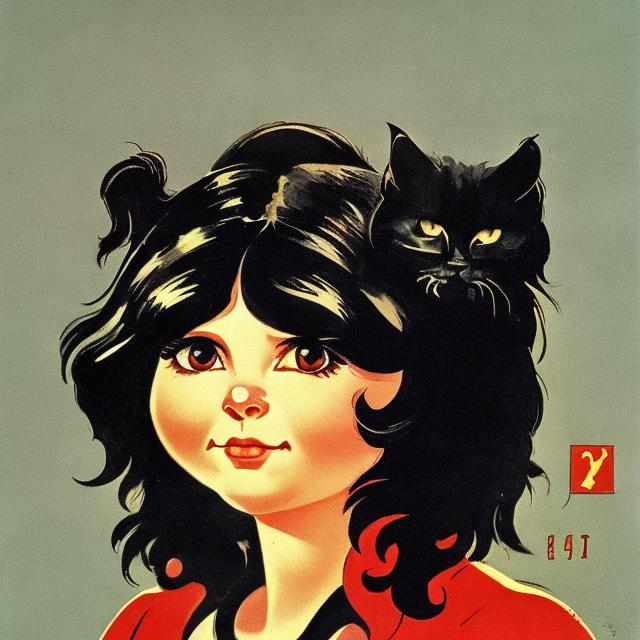 black long haired cat communist soviet art