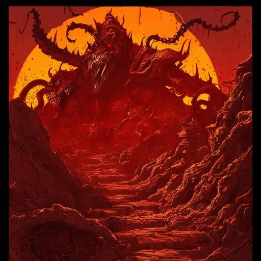 Ralf steadman style demon hell scape