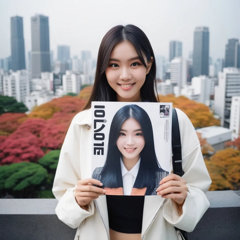 ""Malaysian girl holding an LP record sleeve with he...