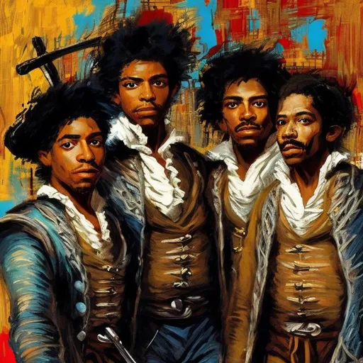 group of 5 black male singers, psychedelic 1970s sty... | OpenArt