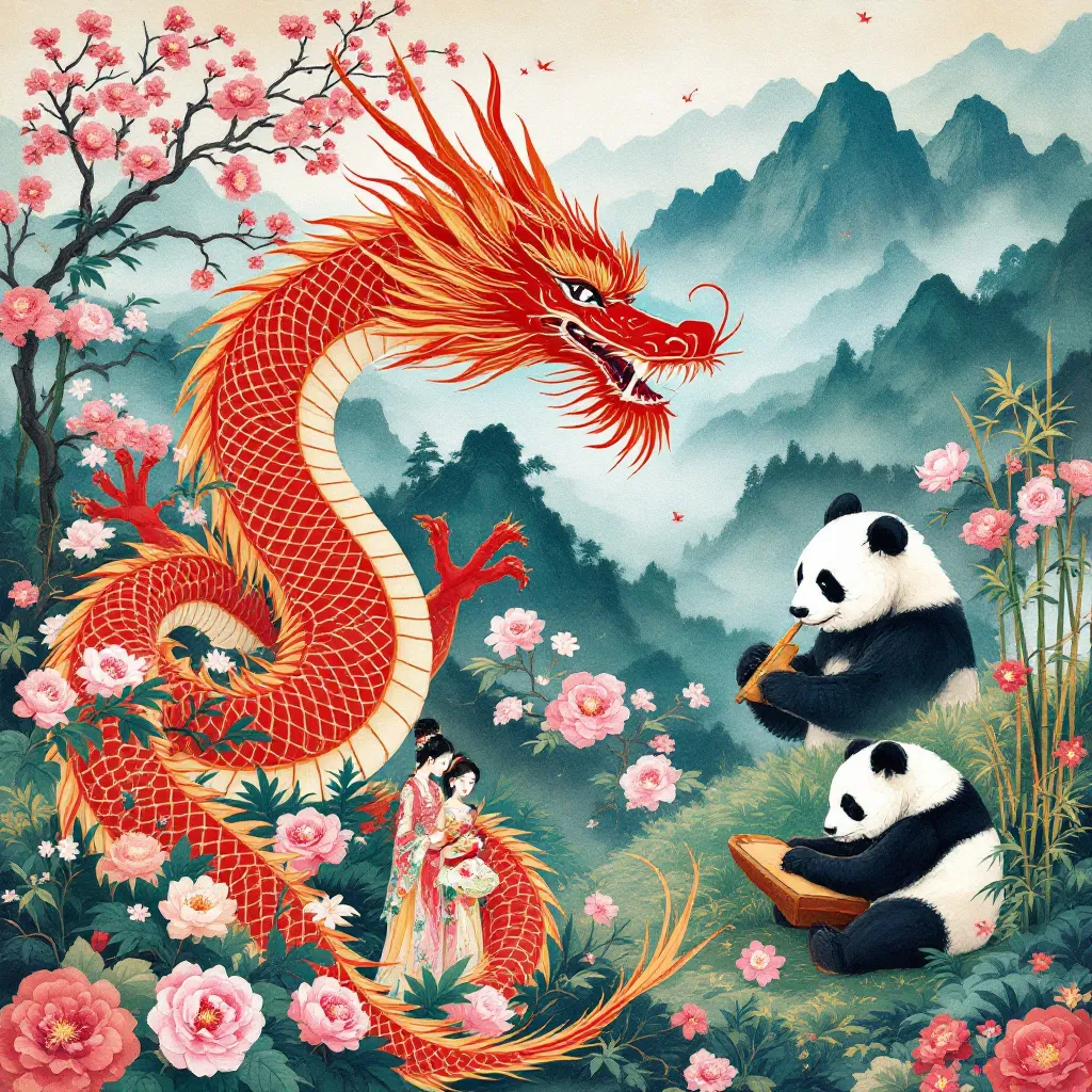 an artistic representation of China showing highligh...