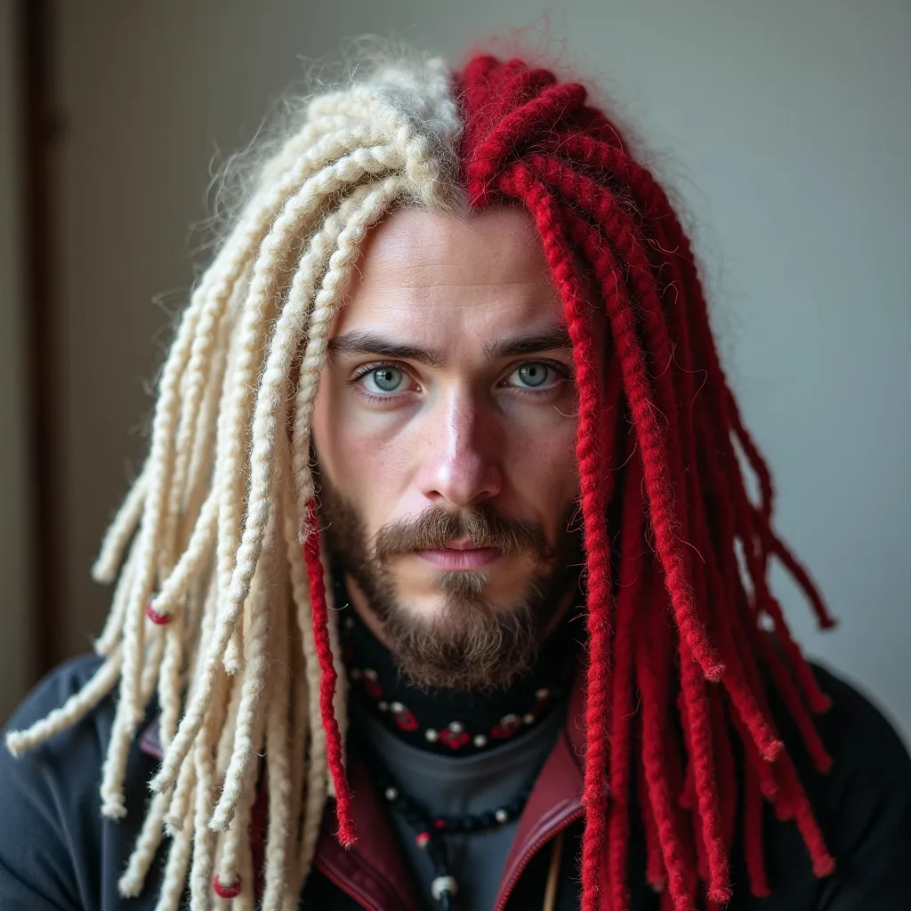 Guy, white and red head, dreads