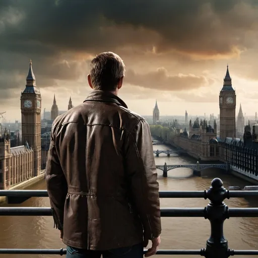jack reacher looking out at Frankfurt with his back...