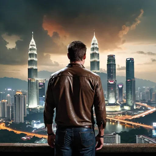 jack reacher looking out at Frankfurt with his back...