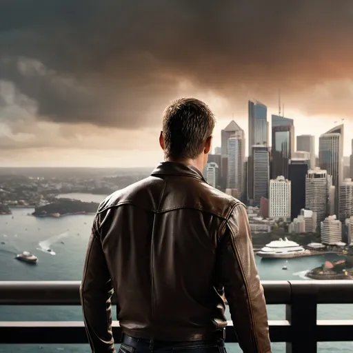 jack reacher looking out at Frankfurt with his back...