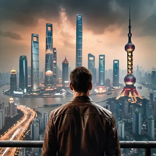 jack reacher looking out at Frankfurt with his back...