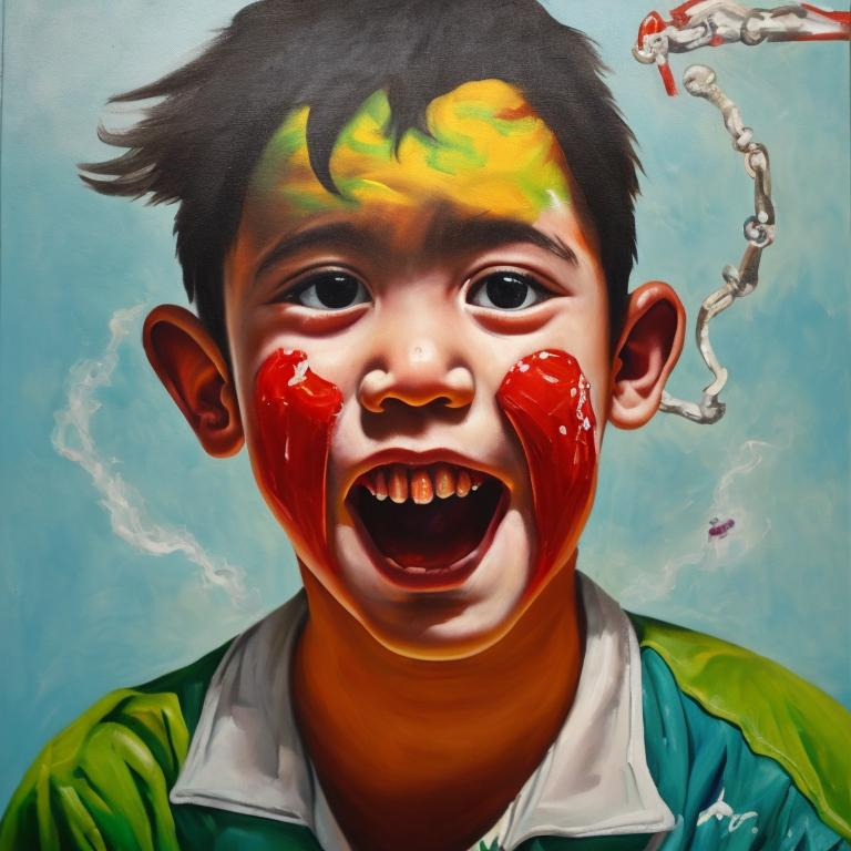 Oil painting, A bad San crazy boy