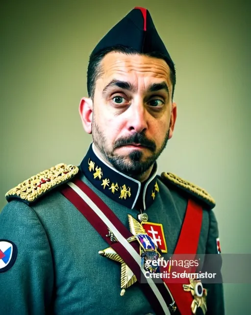 Eastern European general with uniform and flags