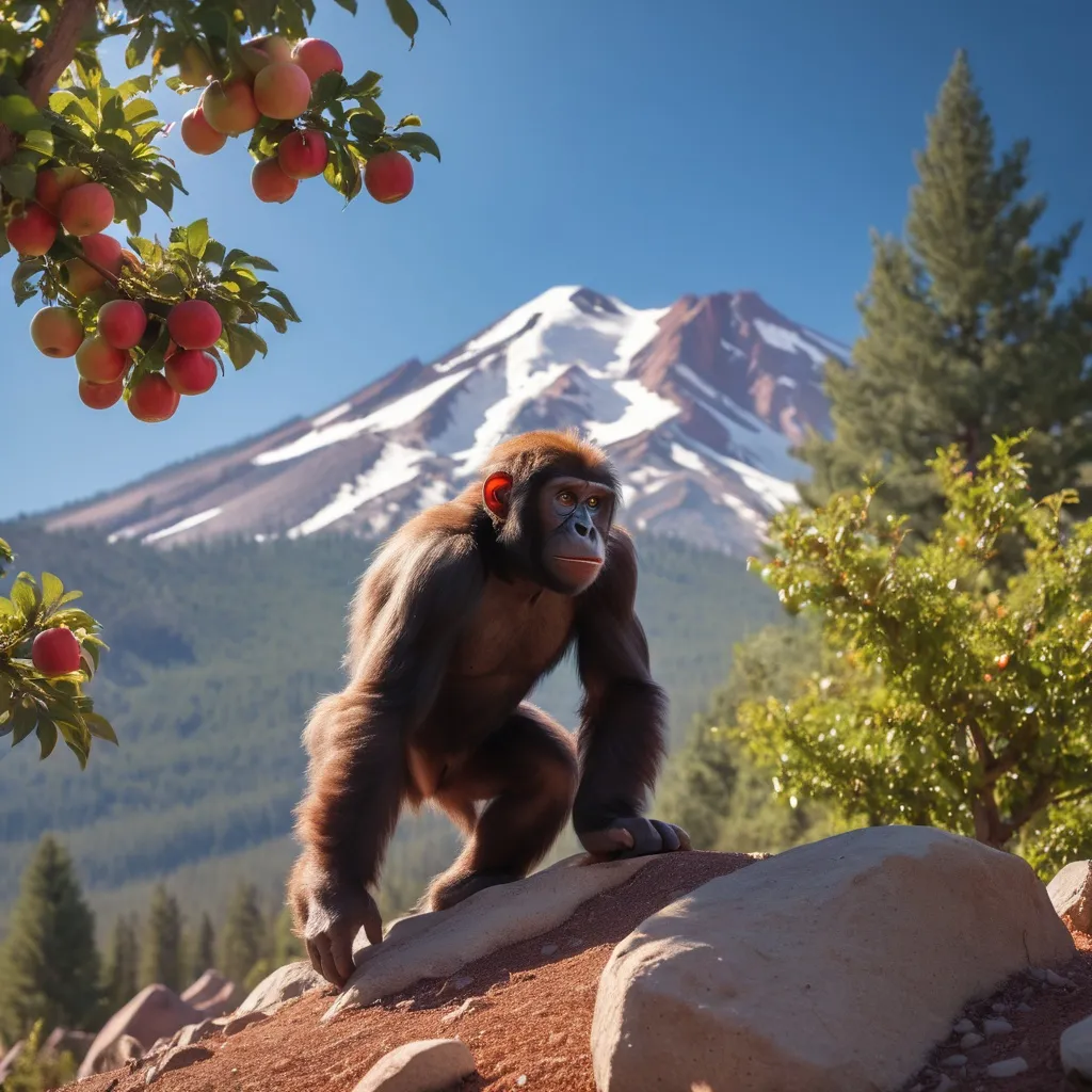 a young ape lost ape trying to climb Mount Shasta in...