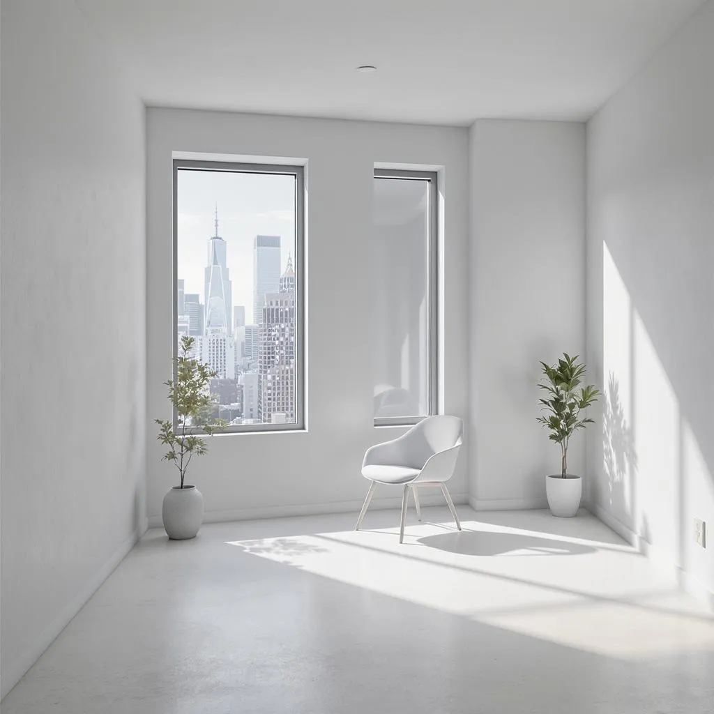 “Square 1:1 image of a modern minimal office room in...