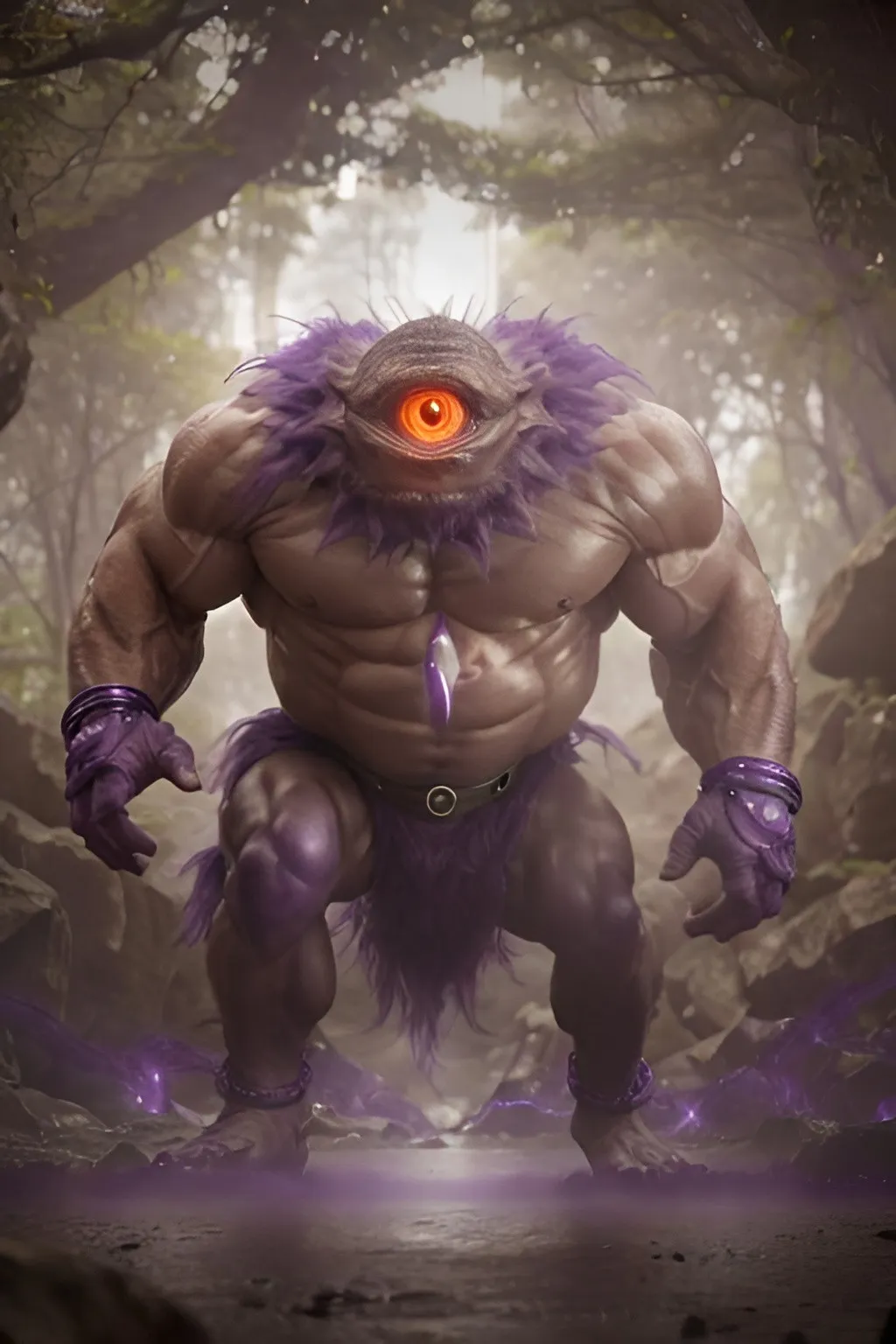 Giant purple cyclops Purple cyclops warrior Glaring... | OpenArt