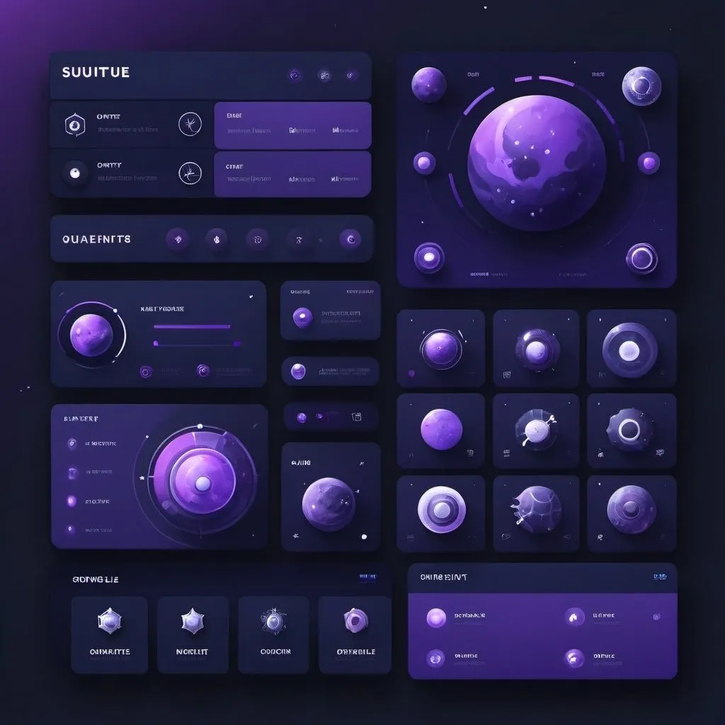 UI components in a dark navy dark purple outer space