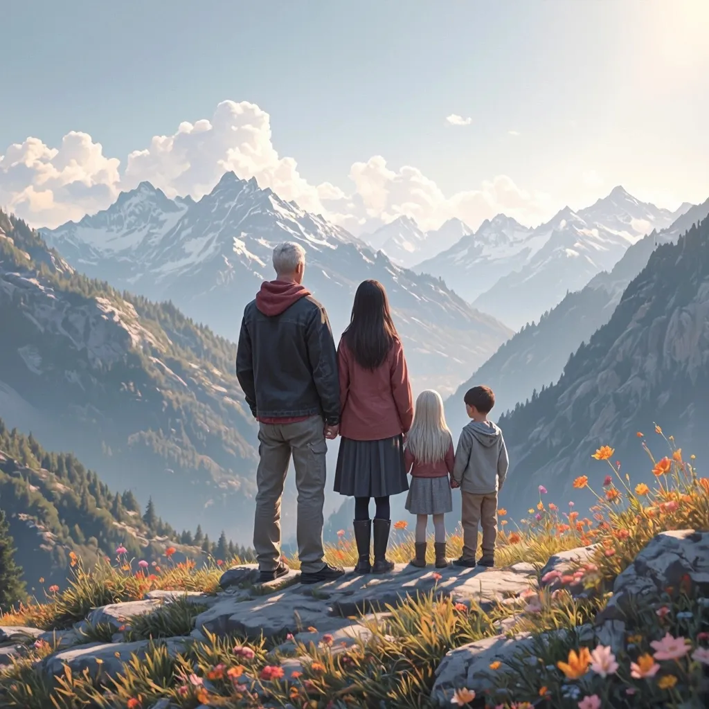 A family of 3 turning their back facing the beautifu...