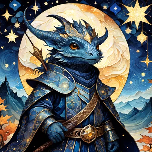 an adorable chibi dragonborn wizard, dark starry nig... | OpenArt