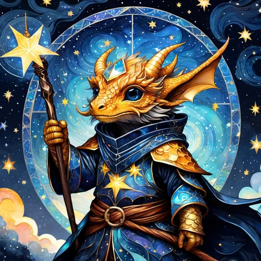 an adorable chibi dragonborn wizard, dark starry nig... | OpenArt