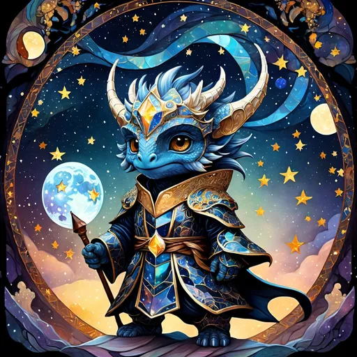 an adorable chibi dragonborn wizard, dark starry nig... | OpenArt