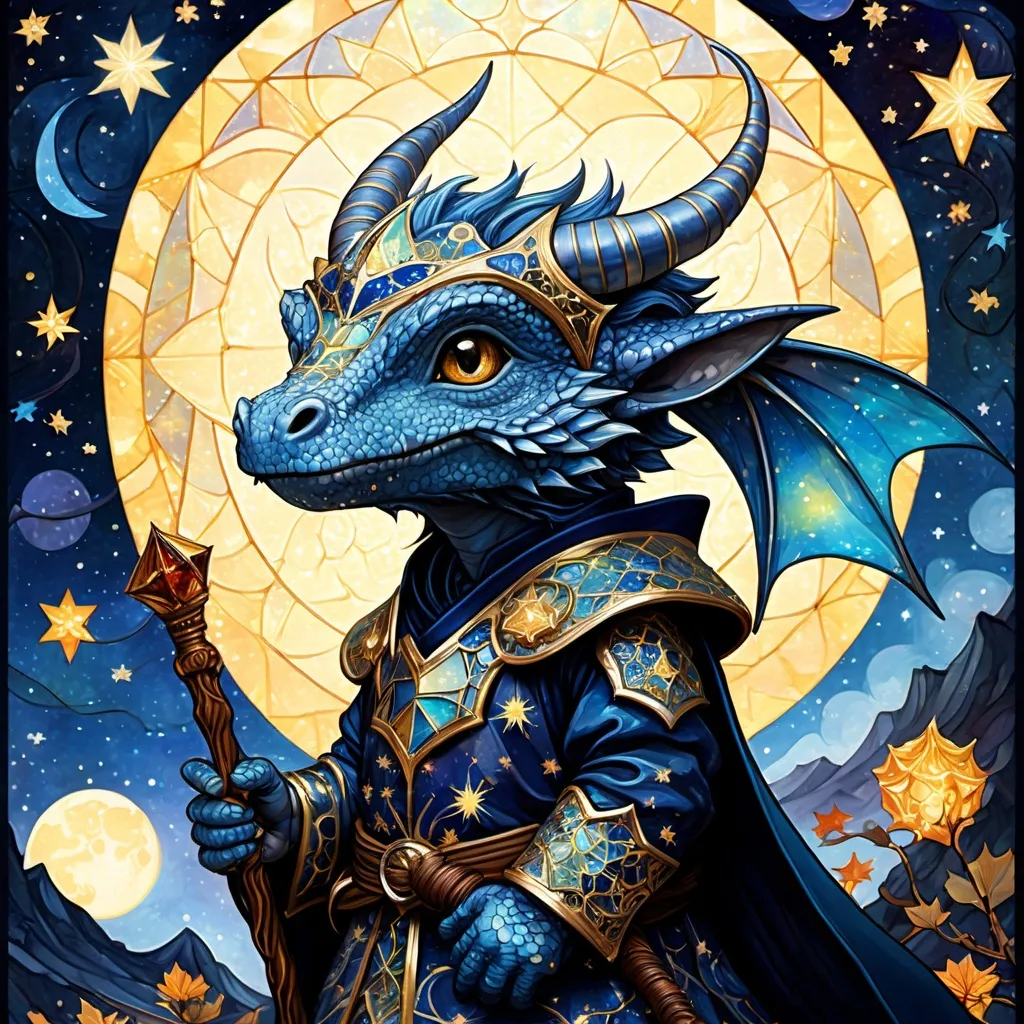 an adorable chibi dragonborn wizard, dark starry nig... | OpenArt