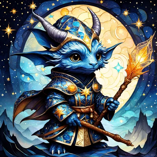 an adorable chibi dragonborn wizard, dark starry nig... | OpenArt