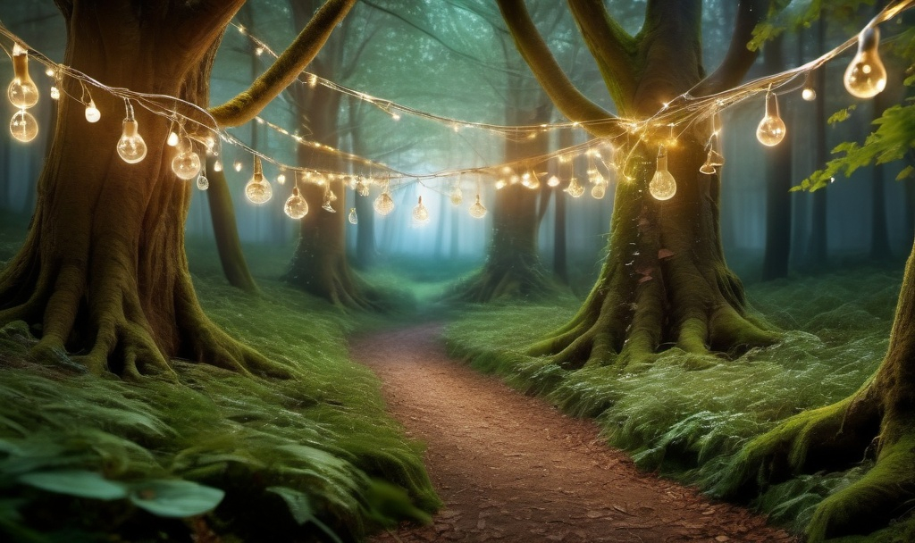 A beautiful fairytale forest. Fairies flying. Fairy...