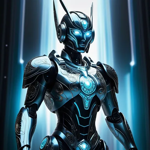 Cyborg warrior with devil-shaped armor, metallic she... | OpenArt