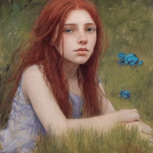 cosy, professional painting ,a resting red haired Gi...