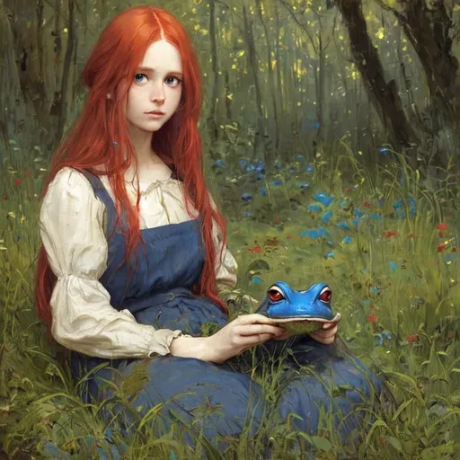 cosy, professional painting ,a resting red haired Gi...