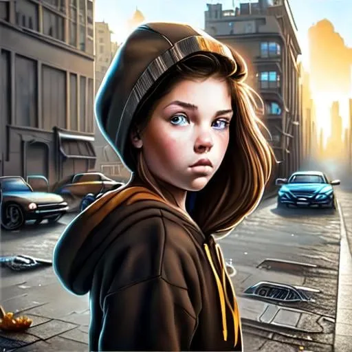 SamDoesArt, a girl, brown hair, blue eyes, black hoo...