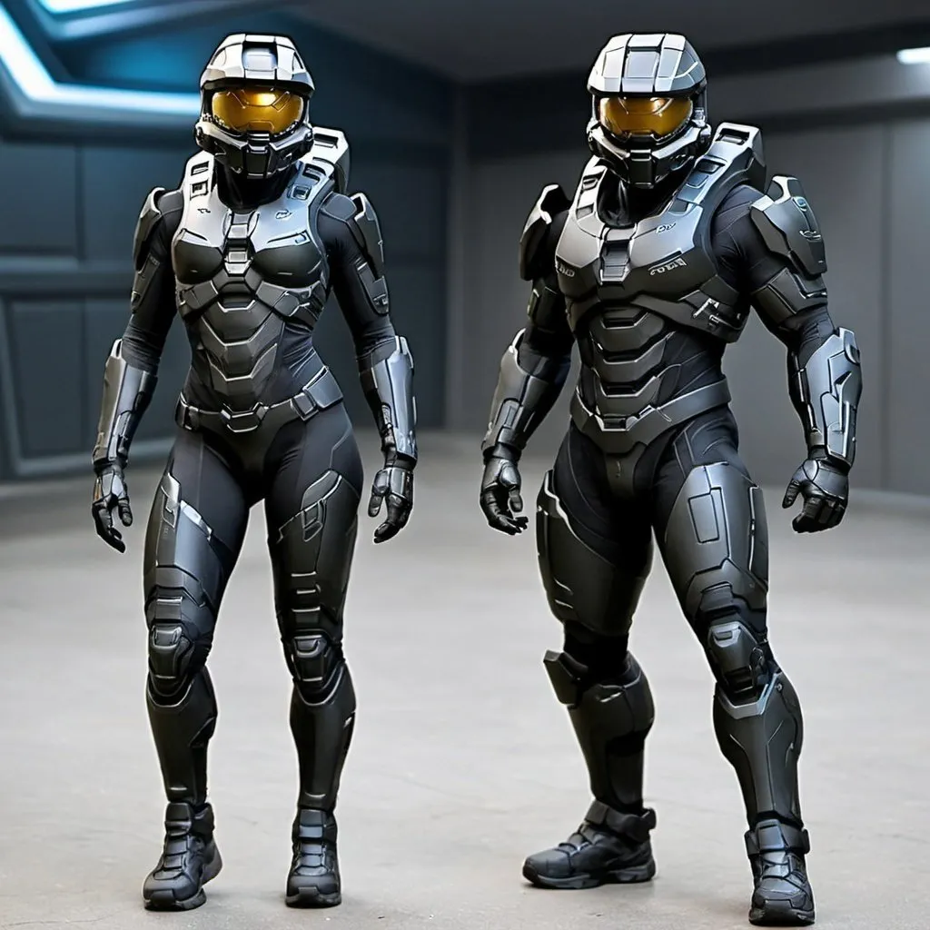 halo spartan 2 female and male in black under suit only