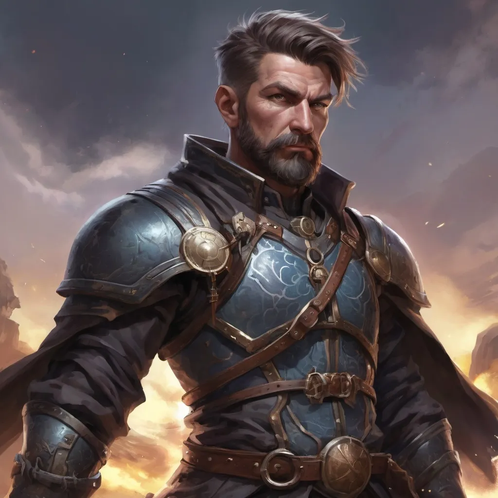 Male heavy-set mature fit muscular alchemist-mage wi...