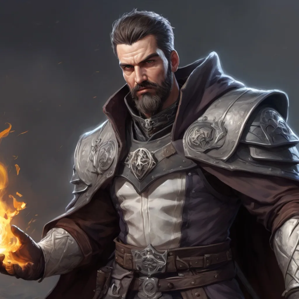 Male stocky heavy-set mature Reaper-mage with short-...