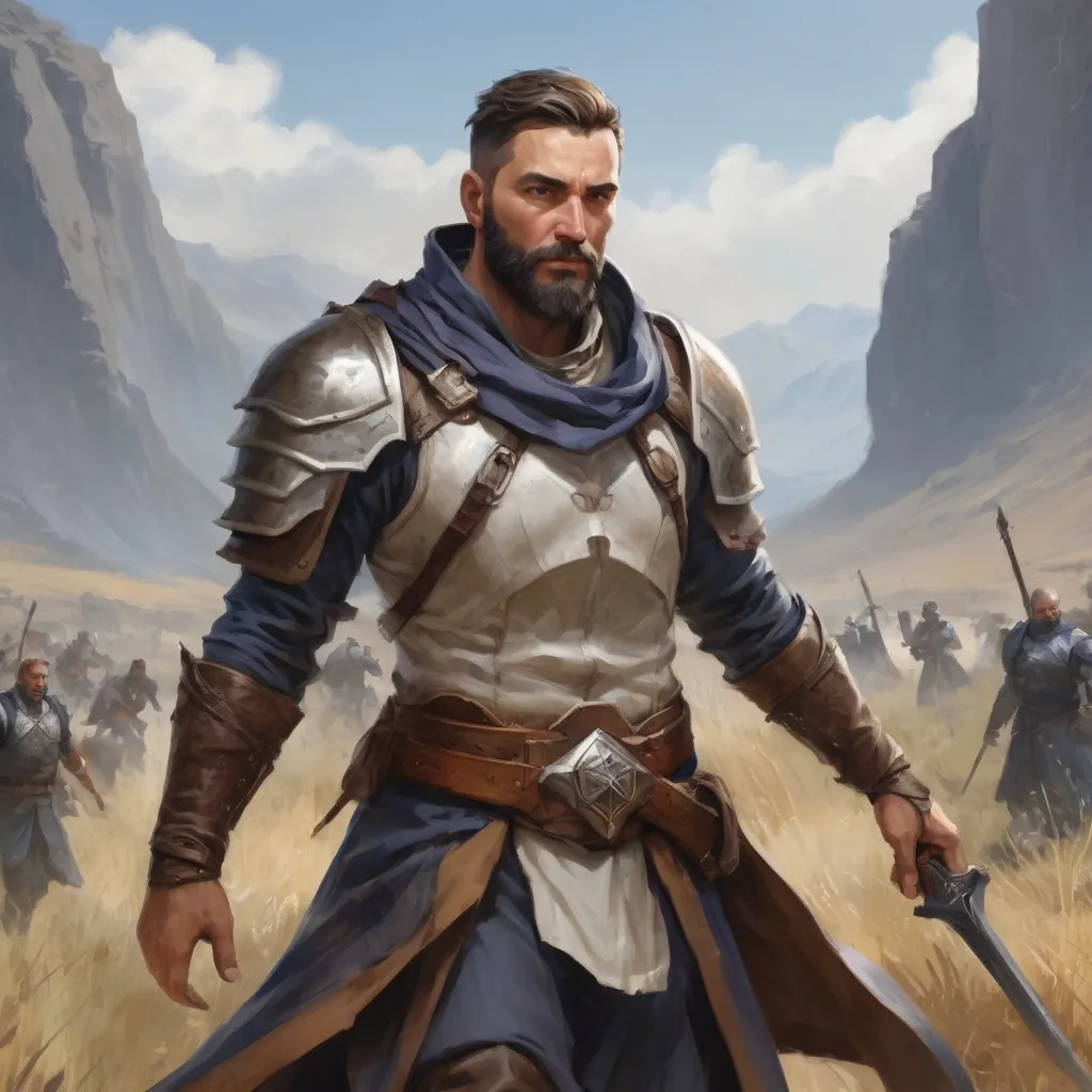 Male heavy-set mature fit Cleric with short-cut hair...