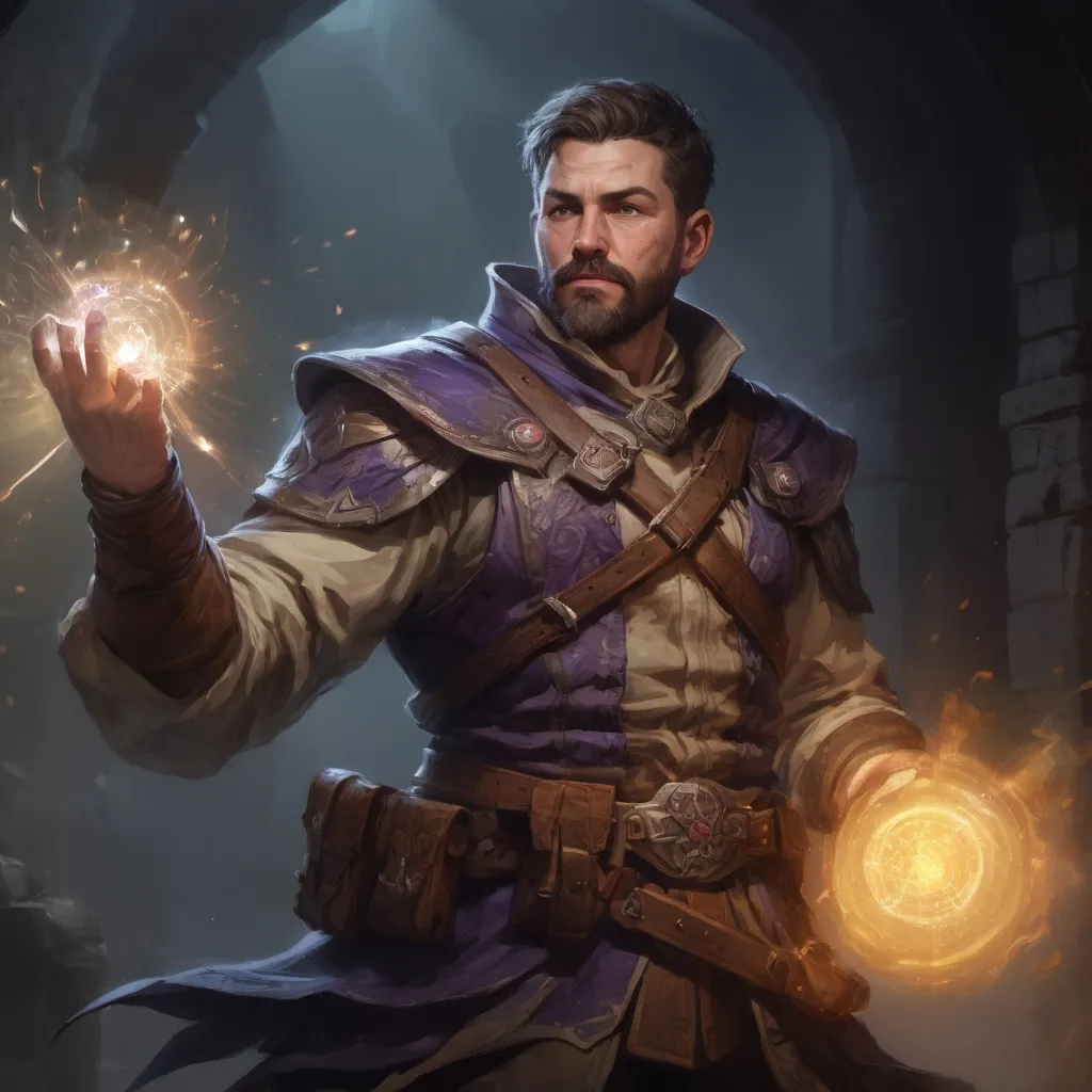 Male stocky large mature arcane-hunter with short-cu...