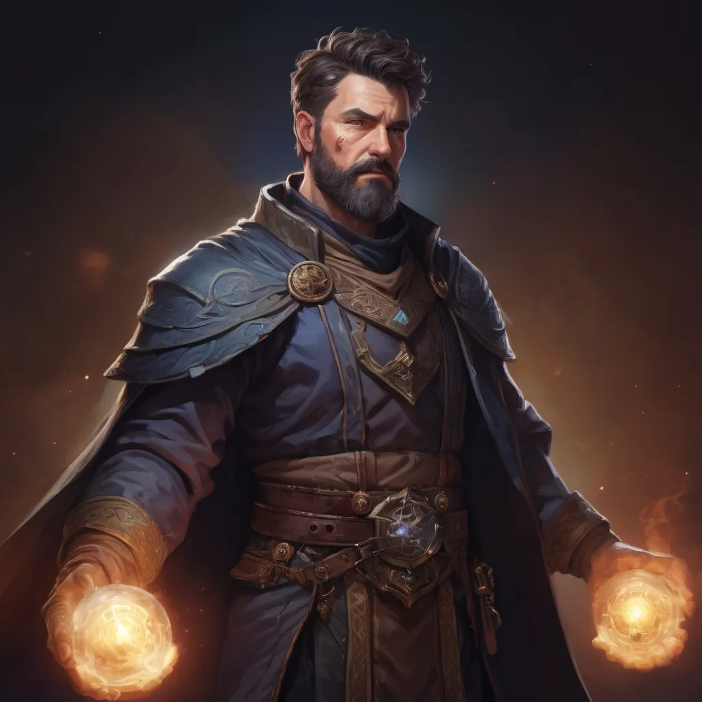 Male stocky large mature summoner with short-cut hai...