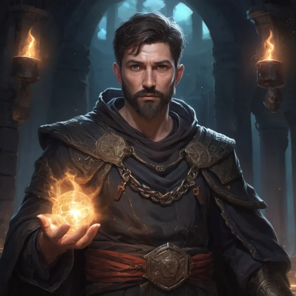 (torso) Male stocky mature summoner with short-cut h...