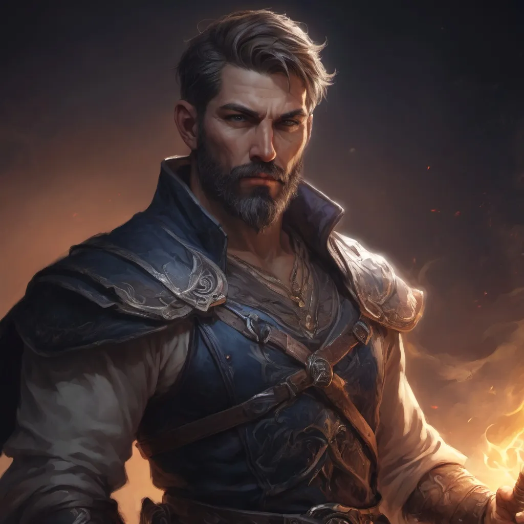 male stocky muscular mature summoner with short hair...