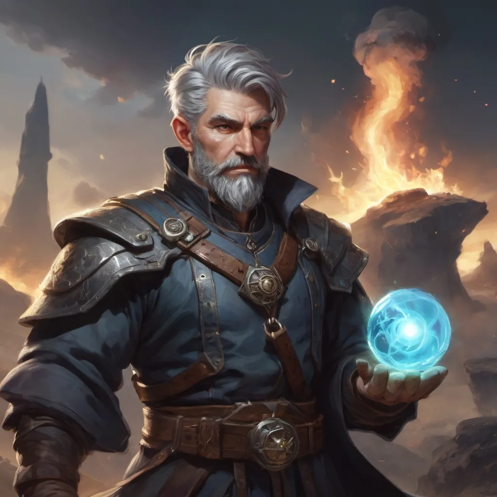 Male heavy-set mature fit alchemist-mage with short-...